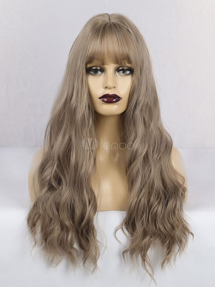 Women Long Wig Light Gray Curly Rayon Casual Tousled Long Synthetic ...