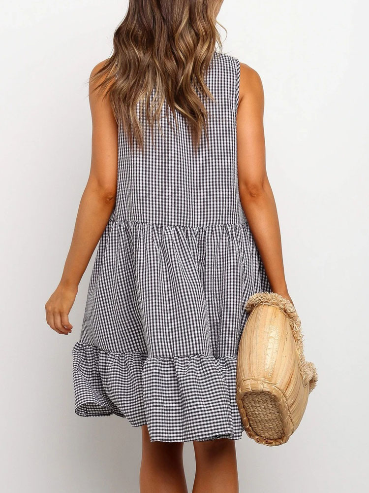 Oversized Summer Dresses Ruffles Plaid Cotton Sundress - Milanoo.com