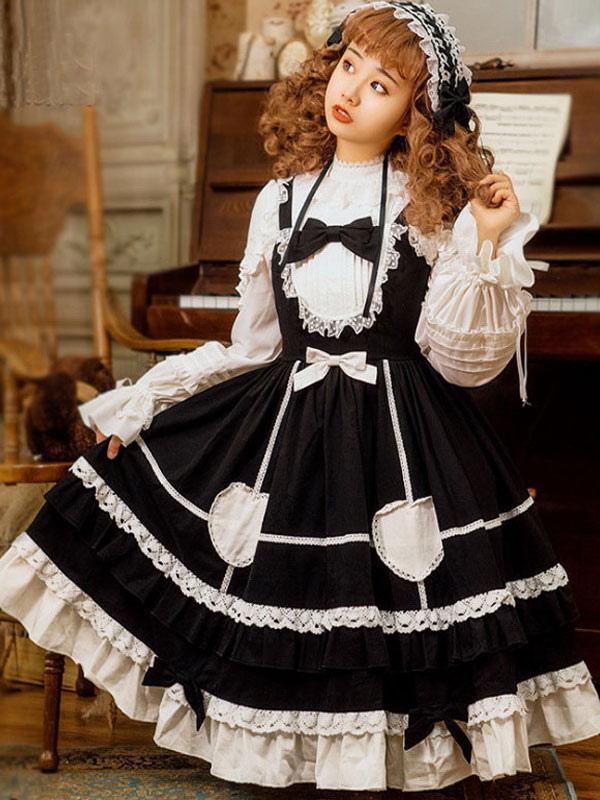 ブラックゴシックロリータJSKドレスネバーランドフローラルプリント