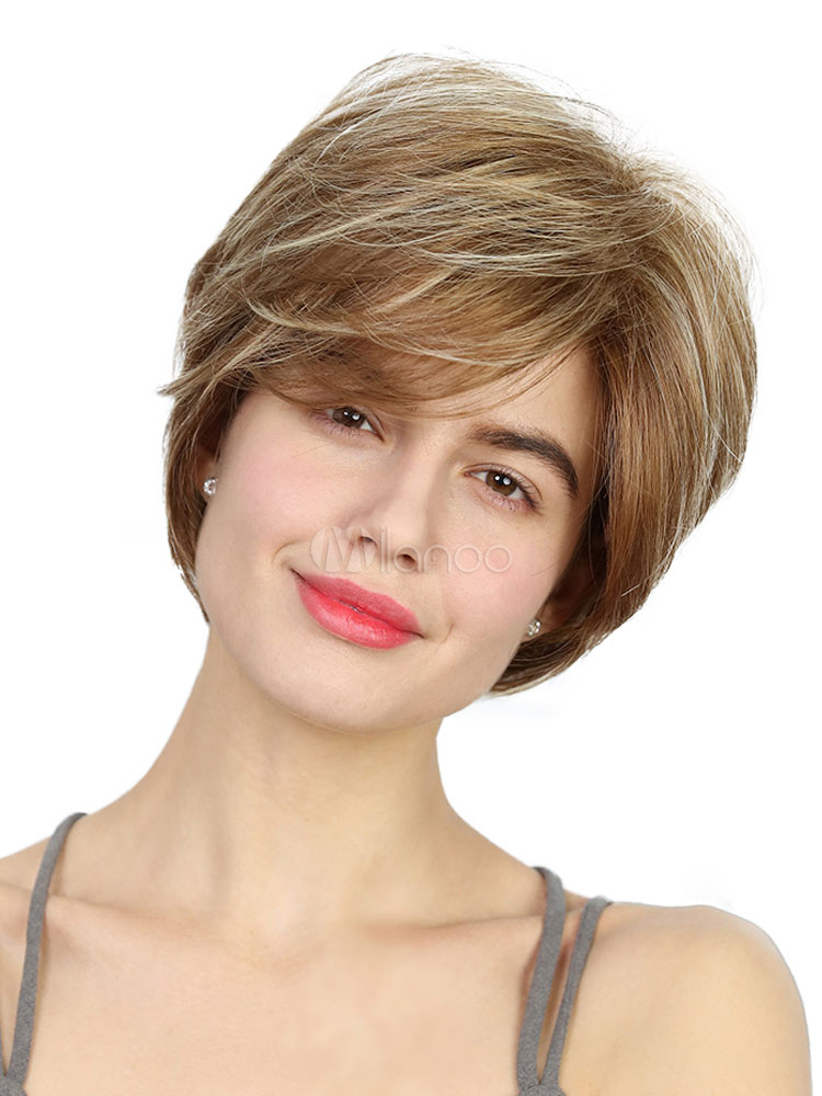 Short Wigs Women Side Parting Boycut Human Hair Wigs - Milanoo.com