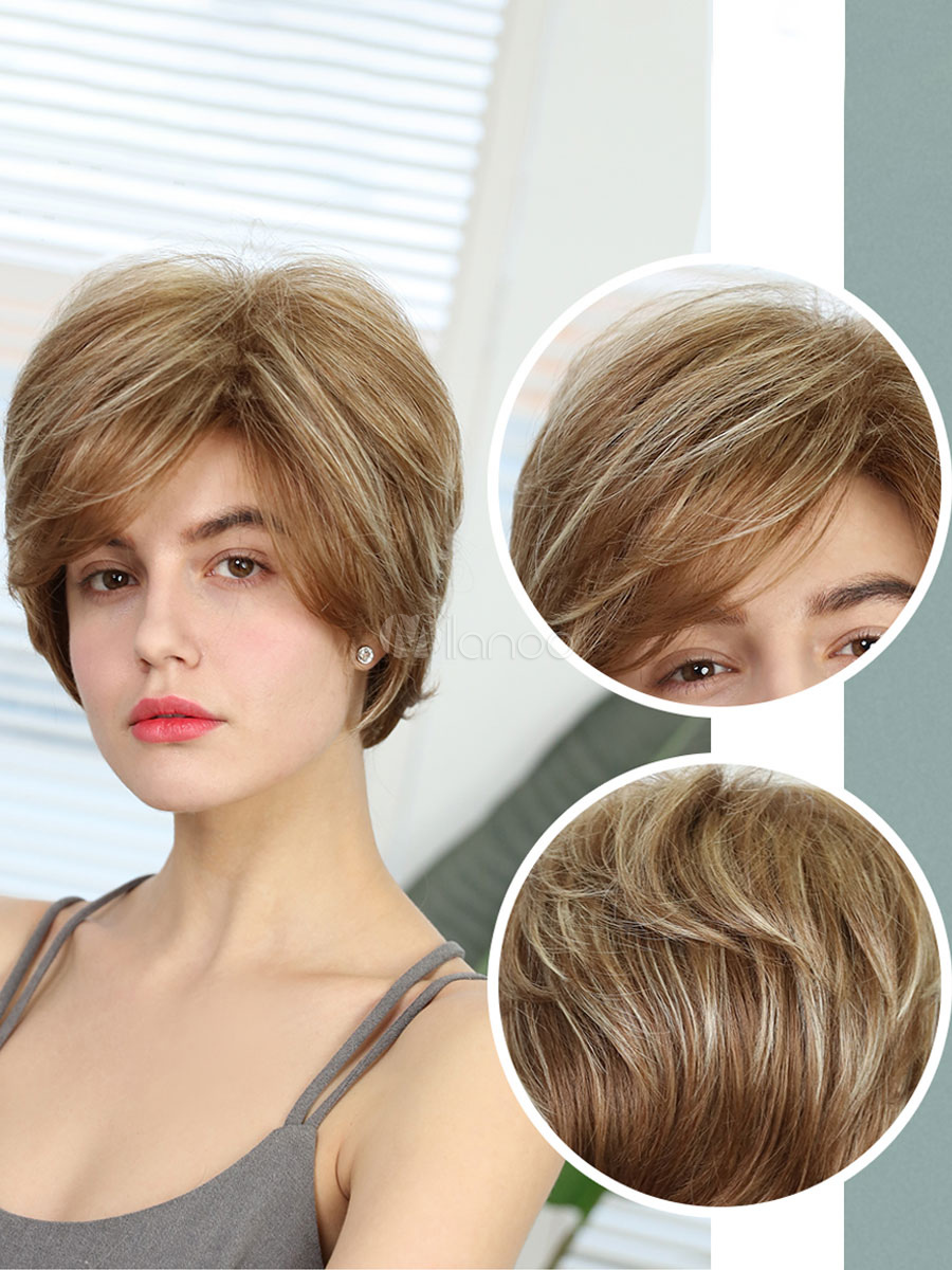 Short Wigs Women Side Parting Boycut Human Hair Wigs - Milanoo.com
