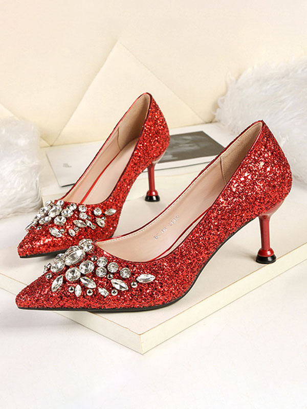 Chaussures de soirée à talons hauts pailletées bout pointu strass ...
