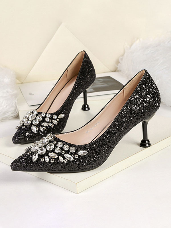 Chaussures de soirée à talons hauts pailletées bout pointu strass ...