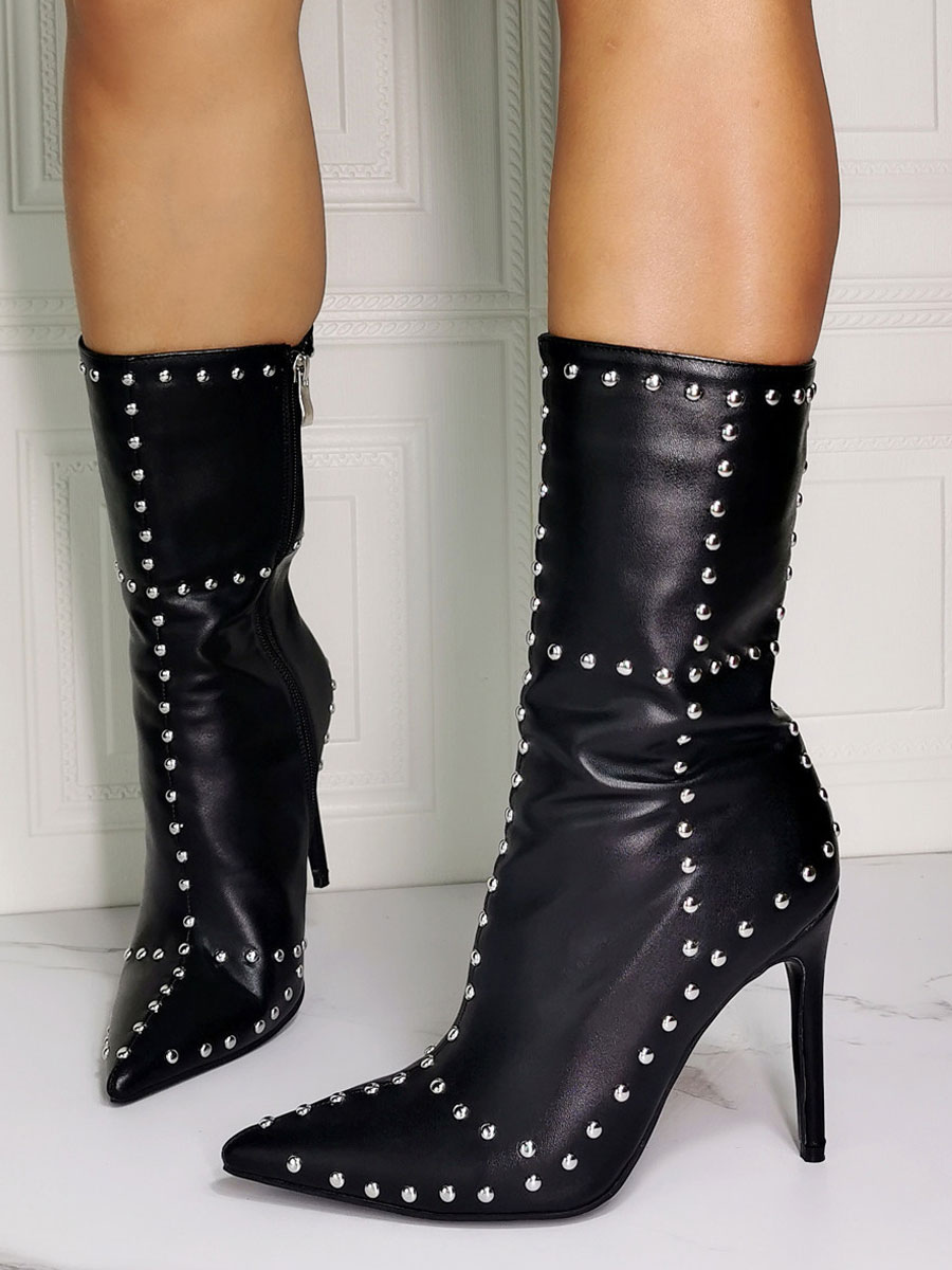 Bottines Talons Hautes Aiguilles Cloutés Cuir Hivers à Cuir Synthétique ...
