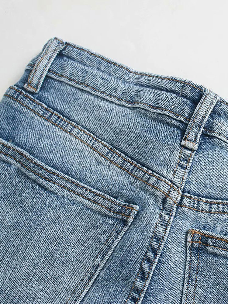 Women Bule Denim Pants Cowboy Cotton Straight Trousers Casual Cigarette ...