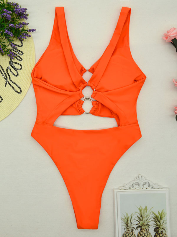 Maillot De Bain Monokini 1 Pièce Simple Femme Eté Avec Bretelles à Col