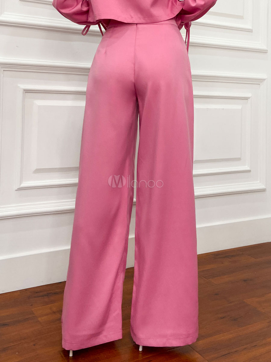Damenhose Rose Pink Polyester Raised Waist Wide Hose - Milanoo.com