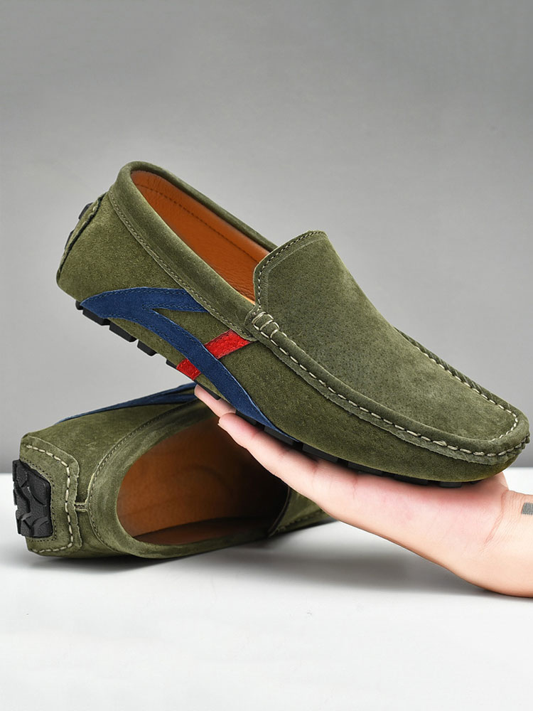 Mens Hunter Green Loafer Shoes Slip-On Moccasin Driving Shoes - Milanoo.com
