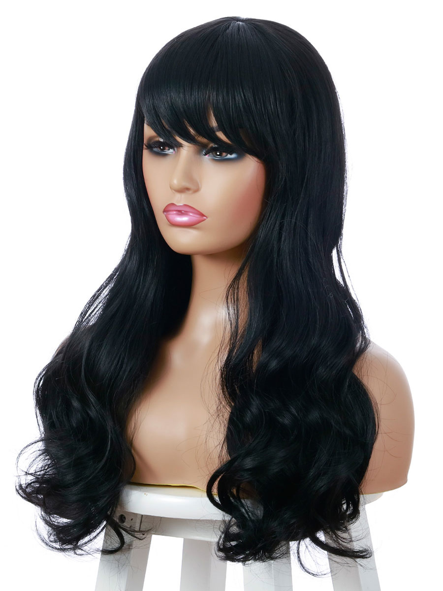 Women Long Wig Black With Bangs/Fringe Heat-resistant Fiber Chic ...