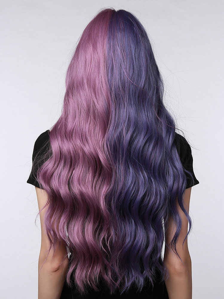 Women Long Wig Split Color Heat-resistant Fiber Highlighting Hair Long ...