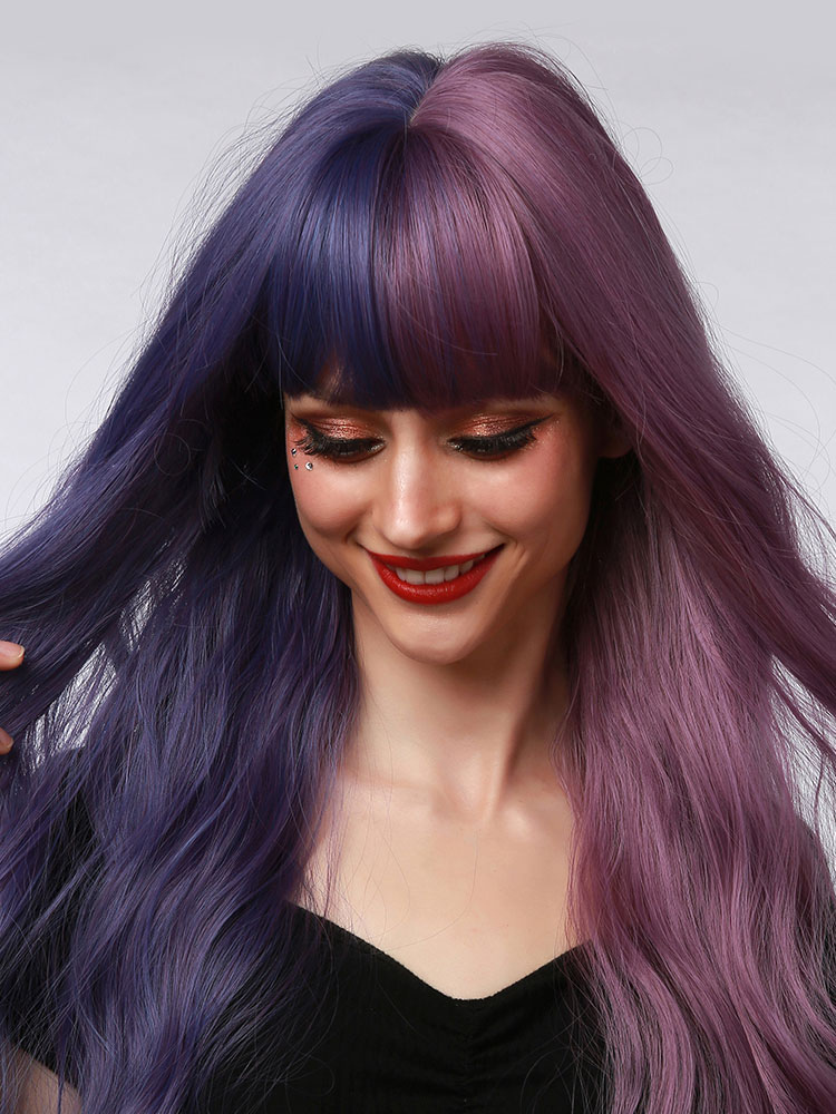 Women Long Wig Split Color Heat-resistant Fiber Highlighting Hair Long ...