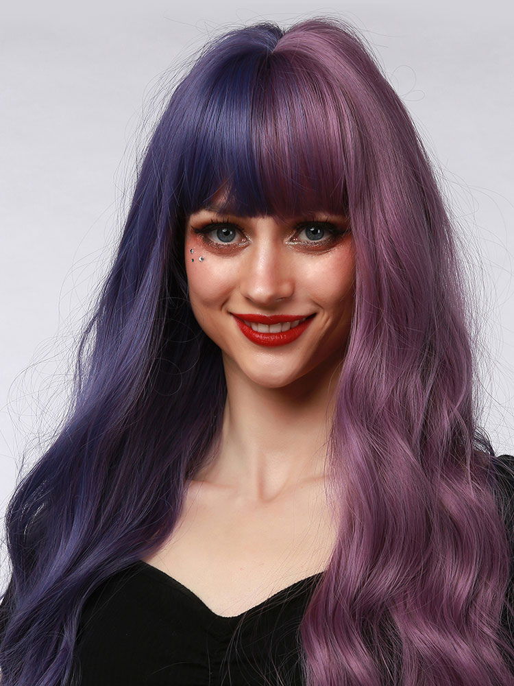 Women Long Wig Split Color Heat-resistant Fiber Highlighting Hair Long ...