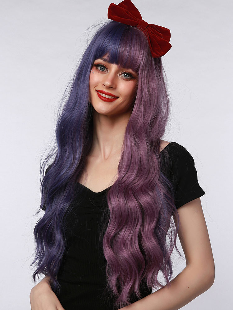 Women Long Wig Split Color Heat-resistant Fiber Highlighting Hair Long ...