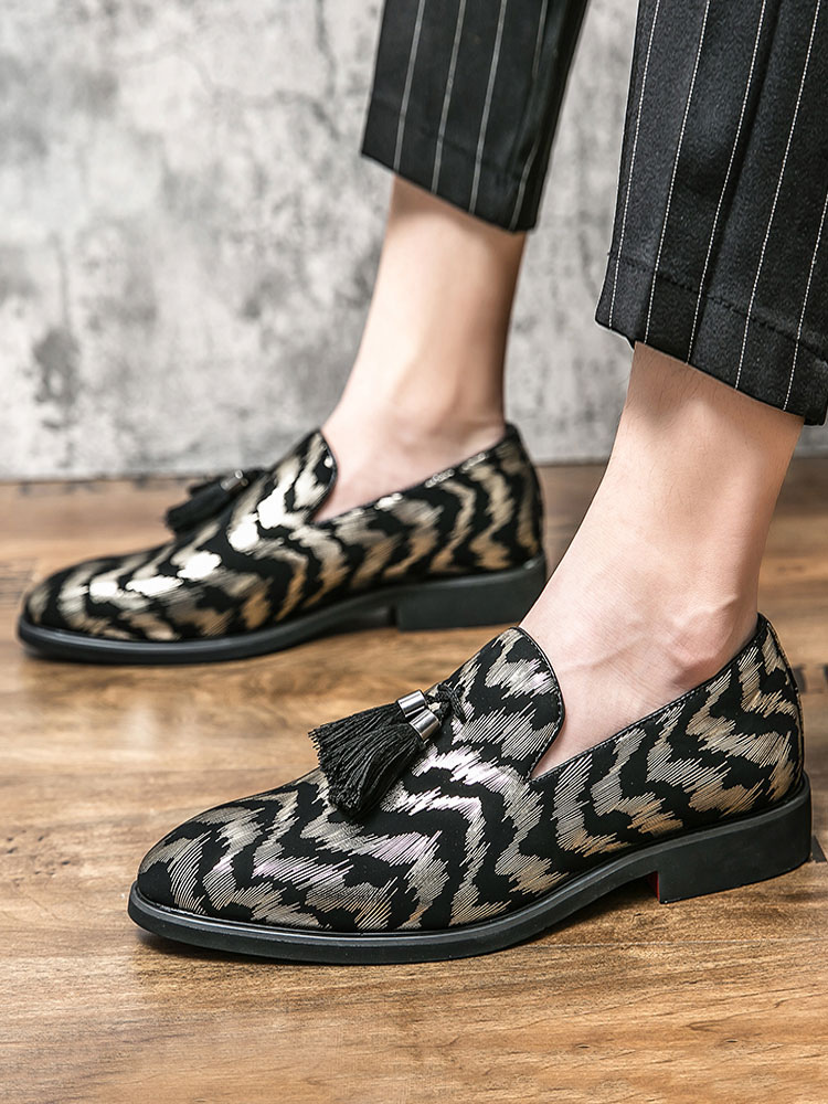 Men's Stripes Tassel Slip On Loafers Prom Party Wedding Shoes - Milanoo.com
