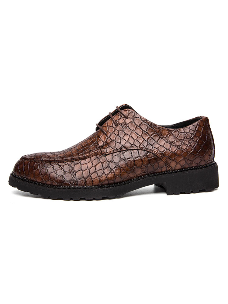 Men's Lace Up Croc Print Wedding Dress Derby Formal Shoes Lug Sole ...