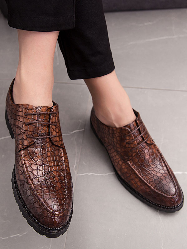 Men's Lace Up Croc Print Wedding Dress Derby Formal Shoes Lug Sole ...