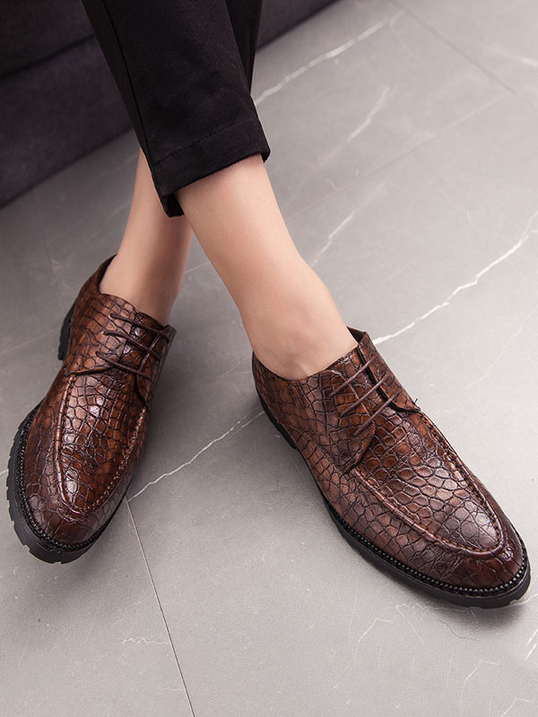 Men's Lace Up Croc Print Wedding Dress Derby Formal Shoes Lug Sole ...