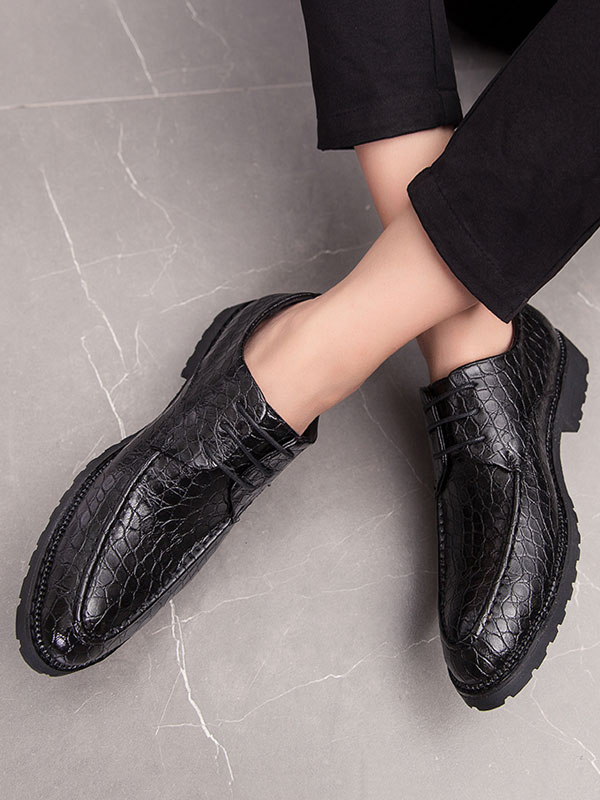 Men's Lace Up Croc Print Wedding Dress Derby Formal Shoes Lug Sole ...