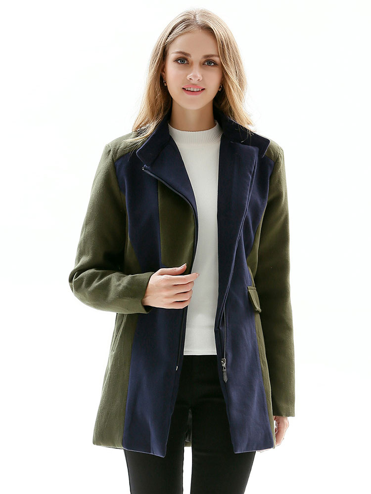 Plus Size Overcoat For Women Stand Collar Long Sleeves Two Tone ...