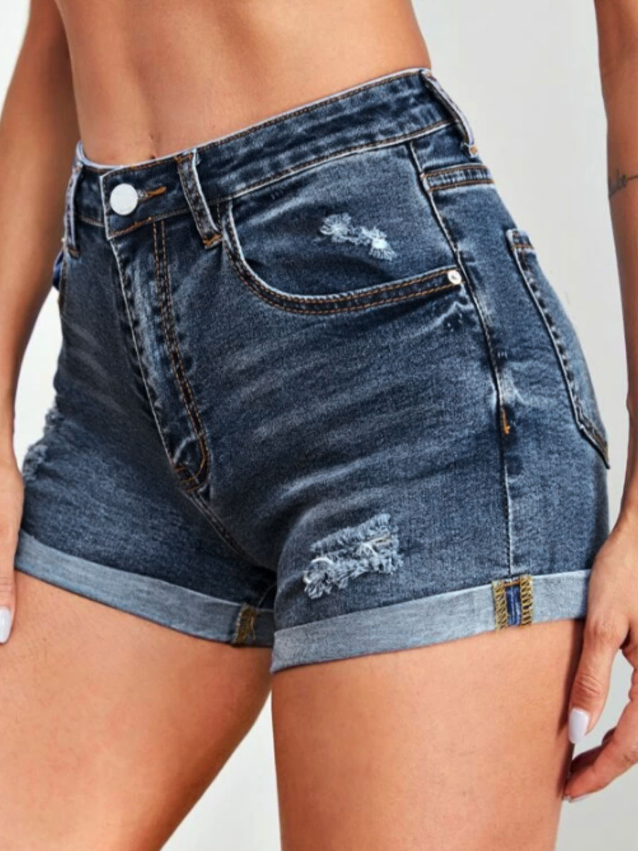 Women Denim Shorts Retro Buttons Zipper Fly Straight Summer Shorts ...