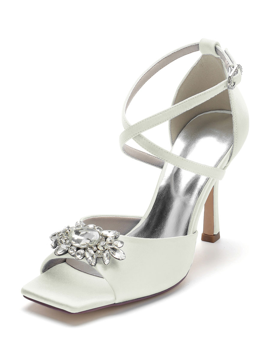 Chaussures de mariée pour femmes Strass Satin Bout ouvert Talon ...