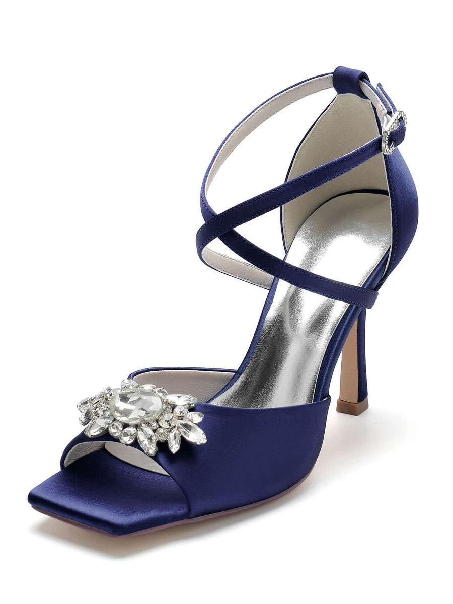 Chaussures de mariée pour femmes Strass Satin Bout ouvert Talon ...