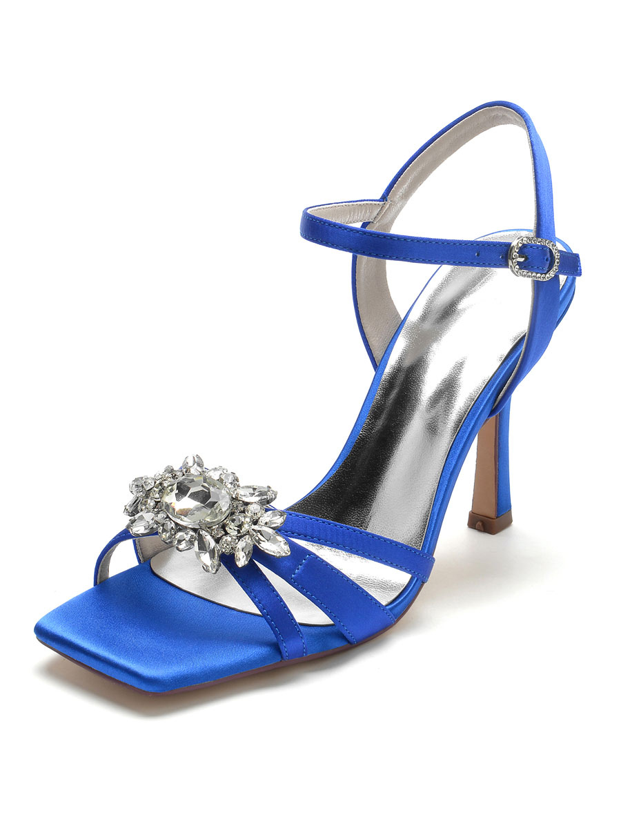 Chaussures de mariée pour femmes Strass Satin Bout ouvert Talon ...