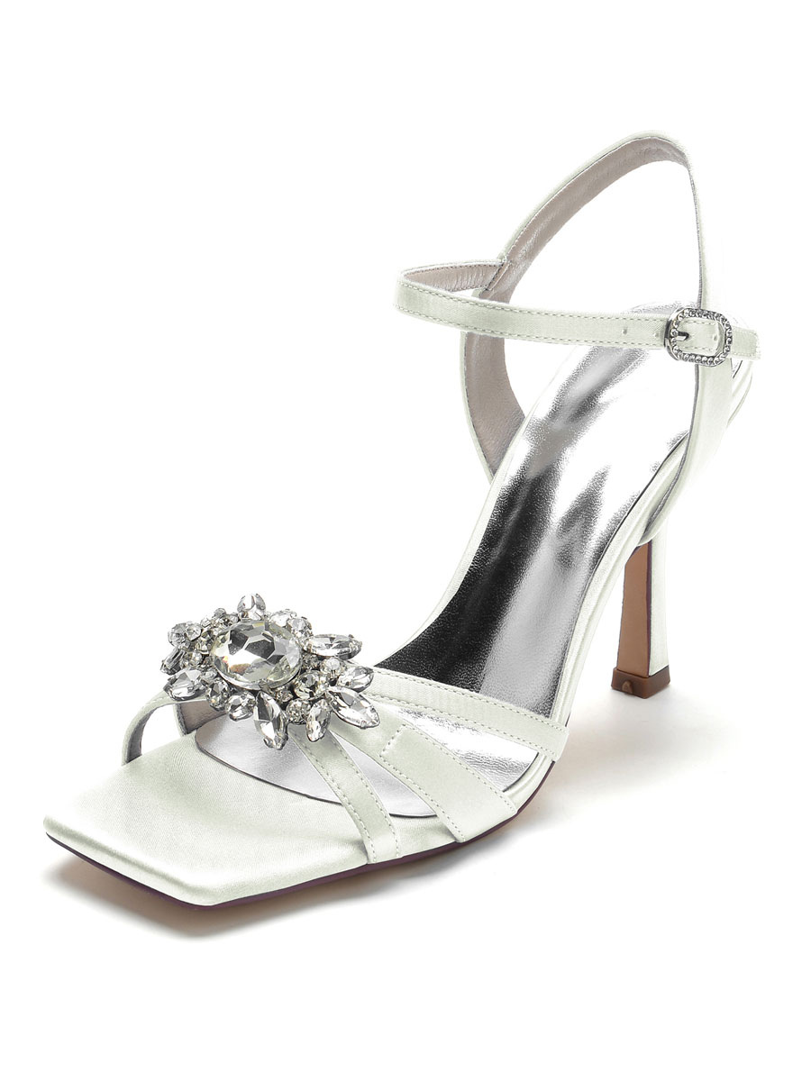 Chaussures de mariée pour femmes Strass Satin Bout ouvert Talon ...