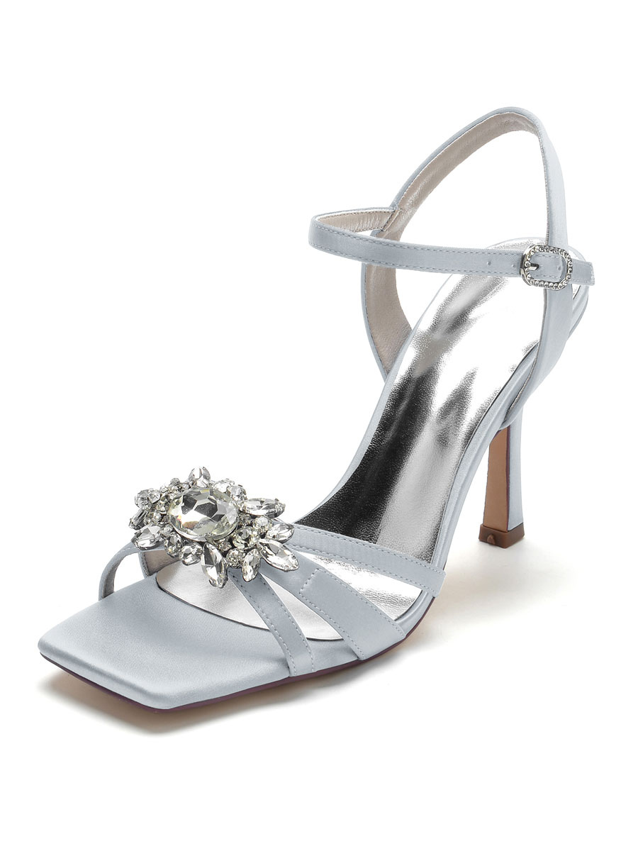 Chaussures de mariée pour femmes Strass Satin Bout ouvert Talon ...