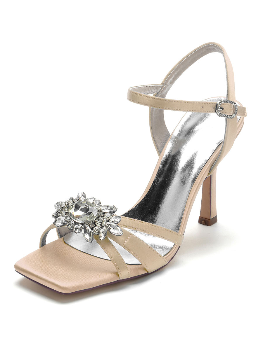 Chaussures de mariée pour femmes Strass Satin Bout ouvert Talon ...