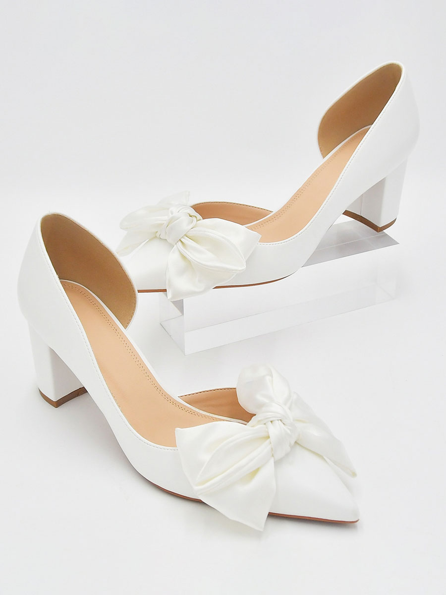 Chaussures de mariée pour femmes nœuds en cuir verni bout pointu talon ...