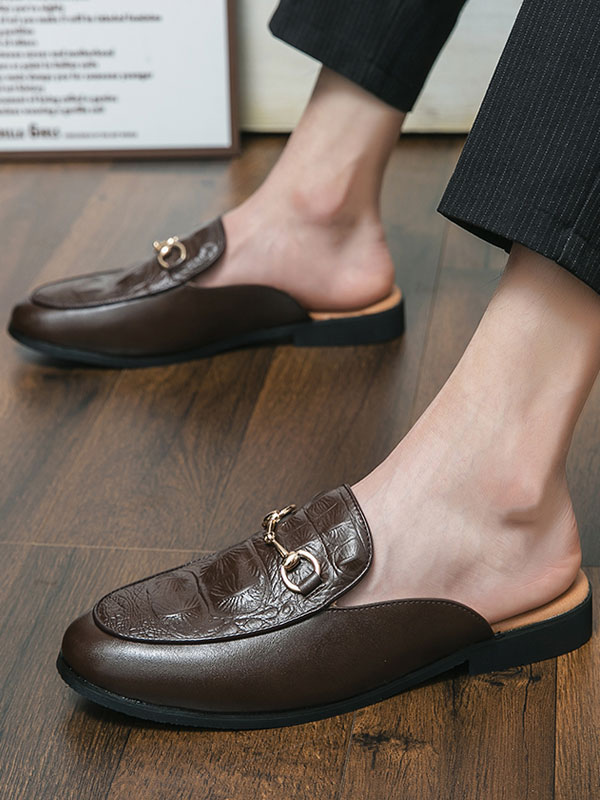 Men's Croc Print Loafer Mules in Patent Leather - Milanoo.com