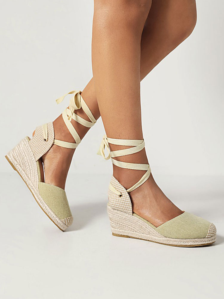 Sandales avec Talons Compensées Femme avec Brides à Lacets Bicolores ...