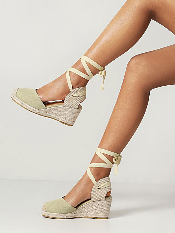 Sandales avec Talons Compensées Femme avec Brides à Lacets Bicolores ...