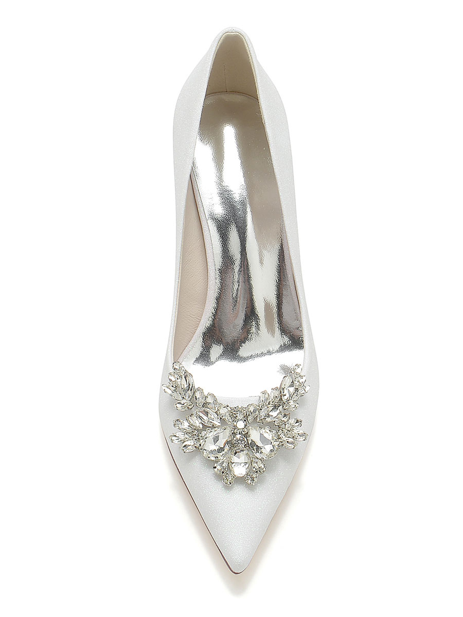 Women's Wedding Shoes Rhinestones Pointed Toe Chunky Heel Bridal Shoes ...