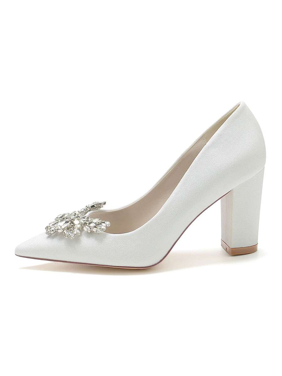 Women's Wedding Shoes Rhinestones Pointed Toe Chunky Heel Bridal Shoes ...