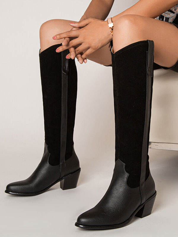 Bottes au Genou Femme à Talons Hauts avec Bout Pointu en Cuir ...