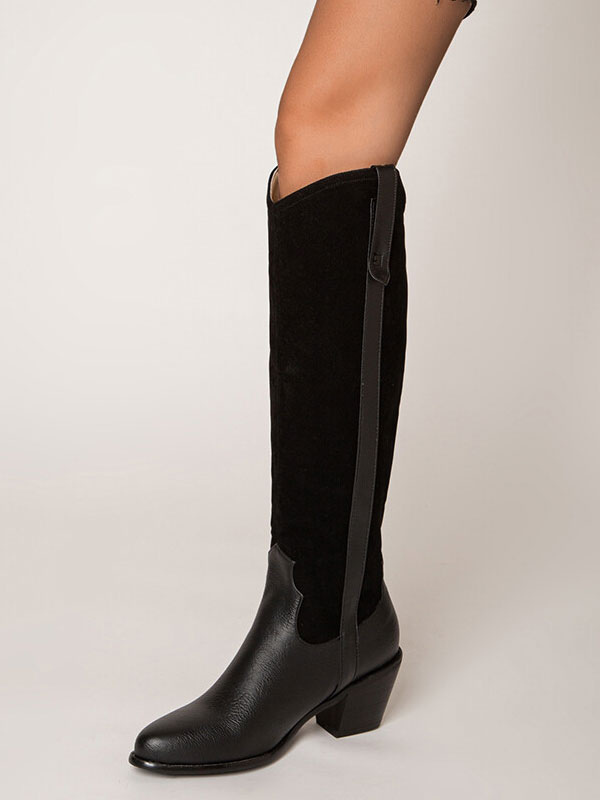 Bottes au Genou Femme à Talons Hauts avec Bout Pointu en Cuir ...