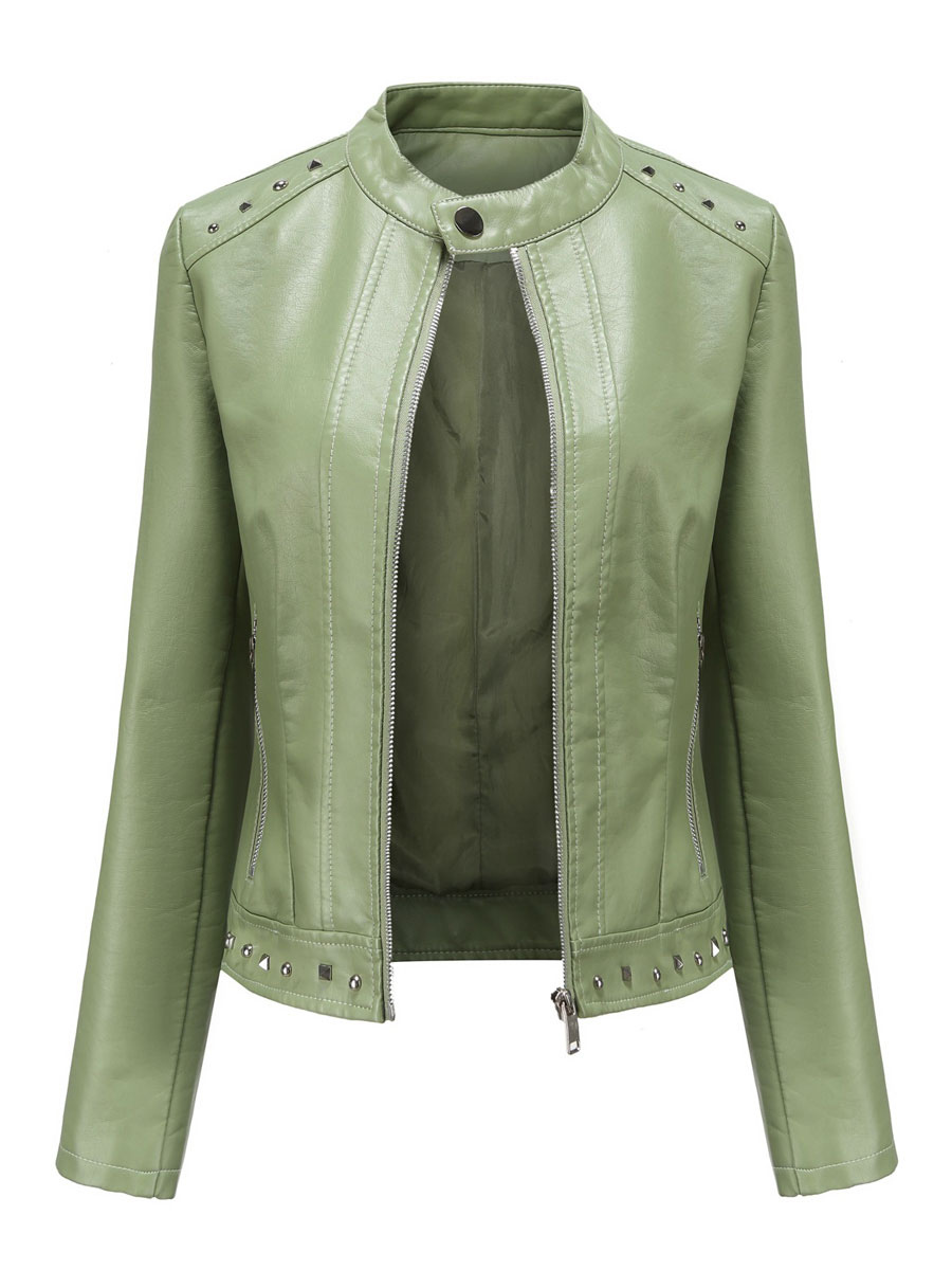 Faux Leather Jacket Red PU Zip Up Spring Fall Relaxed Fit Stand Collar ...