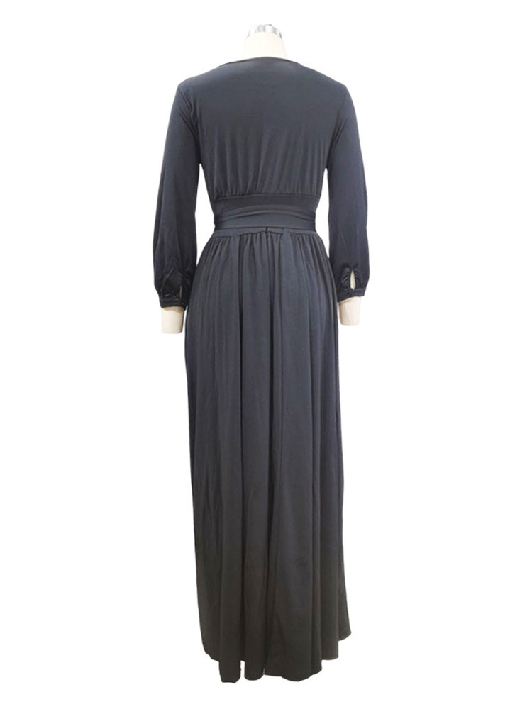 Robe Longue Femme avec Manches Longues Amples à Col Rond Coupe Cintrée ...