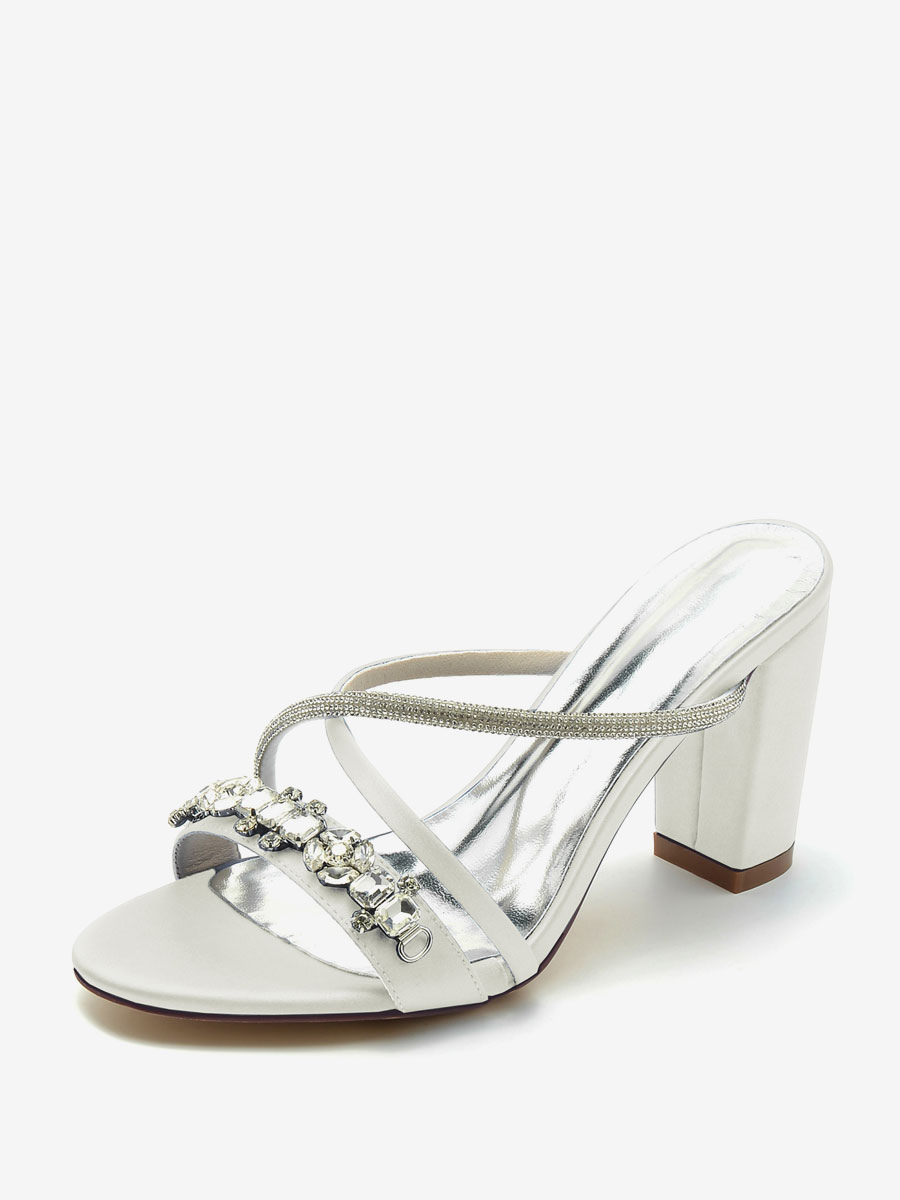 Chaussures De Mariage Pour Femmes Satin Blanc Bout Ouvert Strass Talon ...