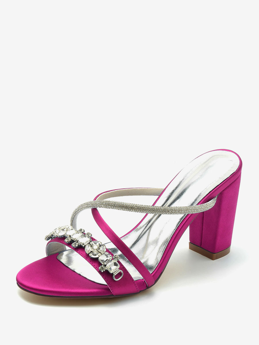 Chaussures De Mariage Pour Femmes Satin Blanc Bout Ouvert Strass Talon ...