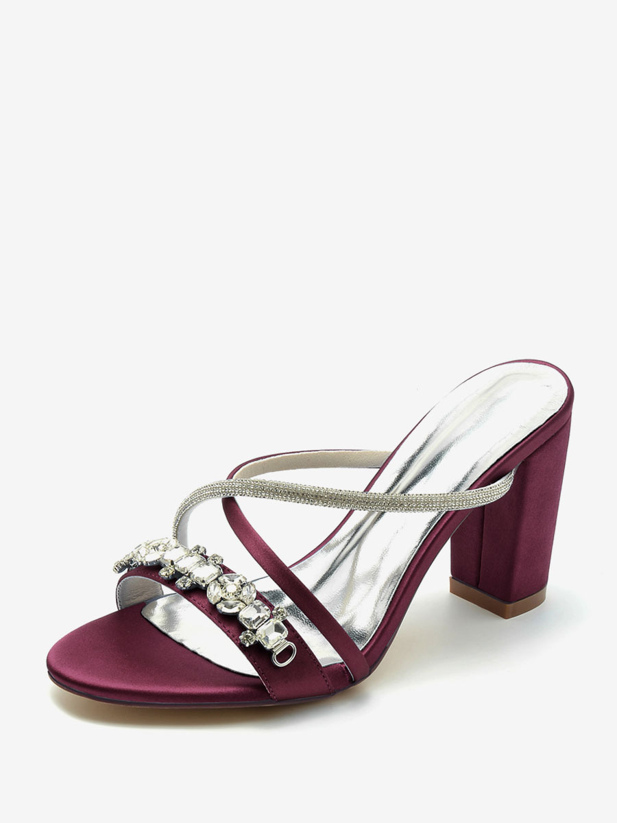 Chaussures De Mariage Pour Femmes Satin Blanc Bout Ouvert Strass Talon ...