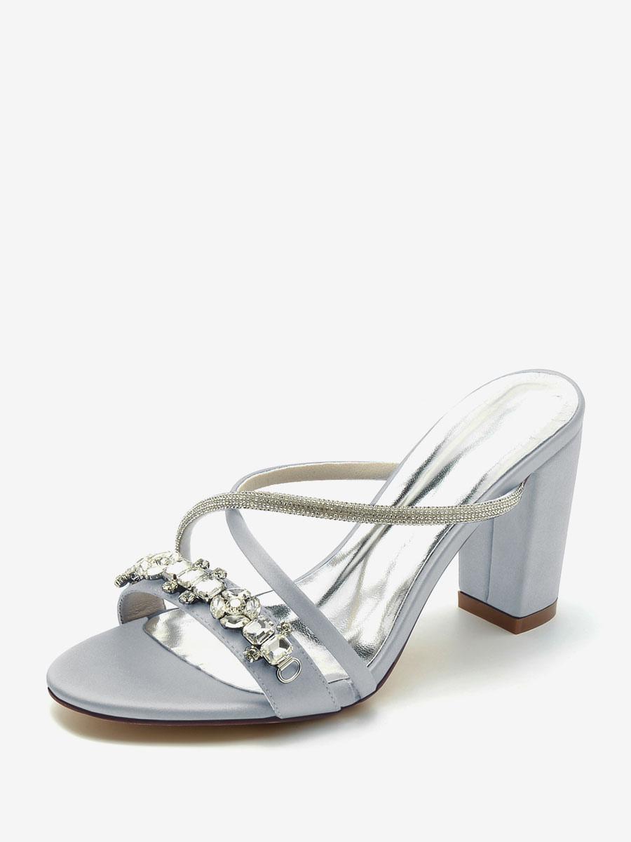 Chaussures De Mariage Pour Femmes Satin Blanc Bout Ouvert Strass Talon ...