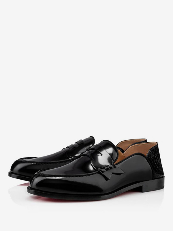 Loafer Shoes For Men Slip-On Metal Details Artwork Round Toe Patent ...