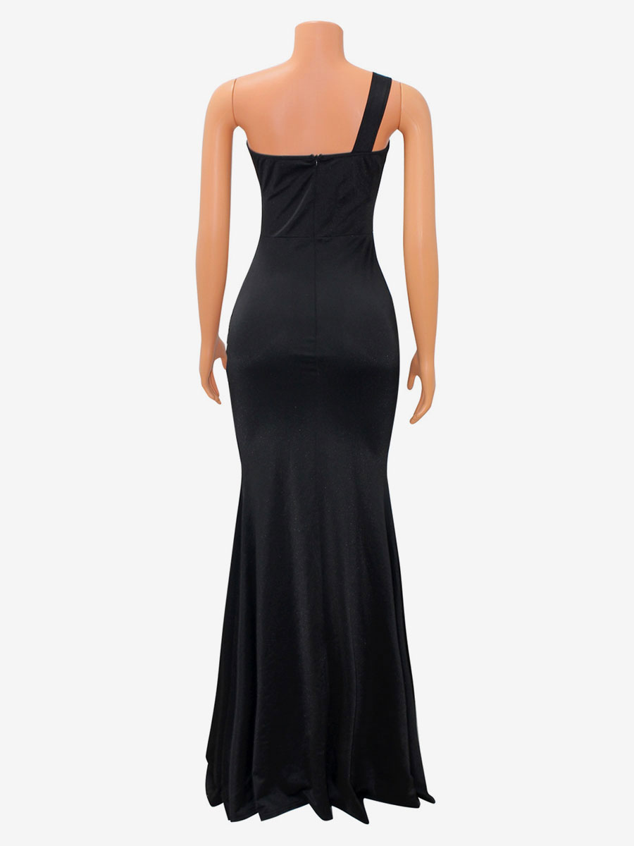 Robes De Soirée Robe Semi-formelle Noire À Une Épaule Sans Manches À ...