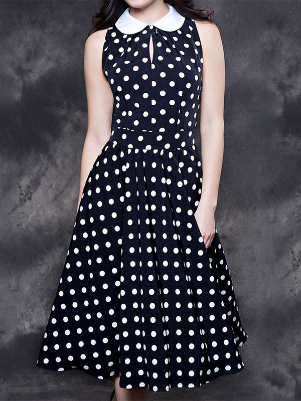 Robe Rétro Des Années 1950 Col Claudine Plissé Sans Manches Longueur ...