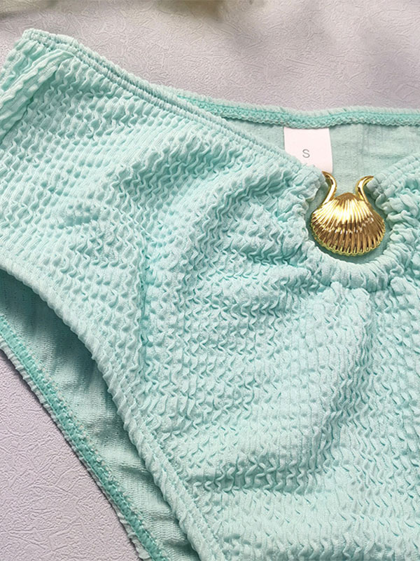 Women Bikini Swimsuit Mint Green Metal Details Strapless Raised Waist ...