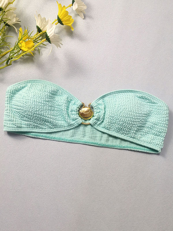 Women Bikini Swimsuit Mint Green Metal Details Strapless Raised Waist ...