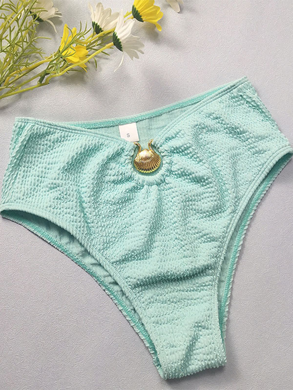 Women Bikini Swimsuit Mint Green Metal Details Strapless Raised Waist ...